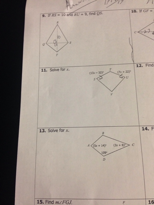 Solved If RS = 10 and RU = 9, find QS. Solve for x. Find m | Chegg.com