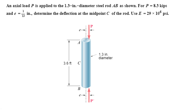 Solved An axial load P is applied to the 1.3-in.-diameter | Chegg.com
