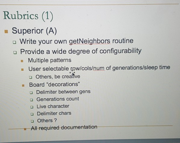 Solved It's a Game of Life project using Object and Class in | Chegg.com