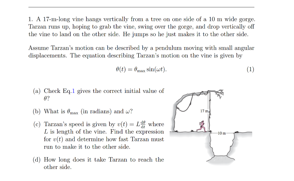 Solved 1. A 17-m-long vine hangs vertically from a tree on | Chegg.com
