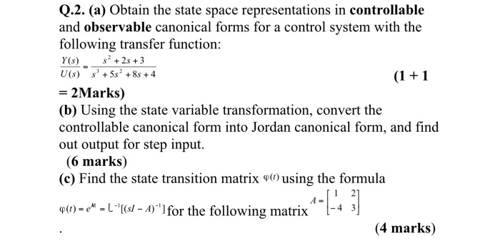 Solved Obtain the state space representations in | Chegg.com