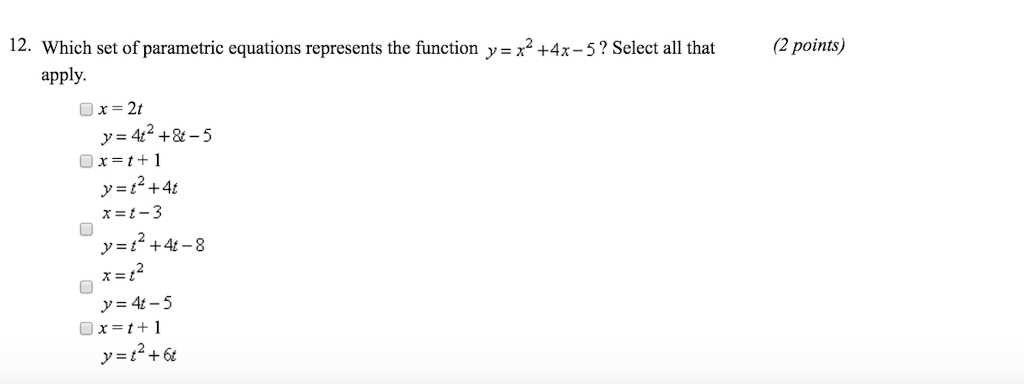Solved Which set of parametric equations represents the | Chegg.com
