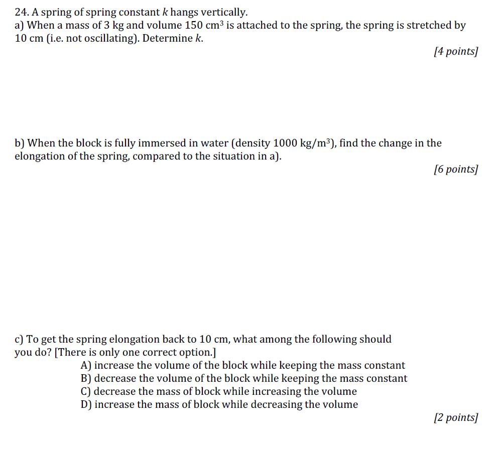 Solved A spring of spring constant k hangs vertically. a) | Chegg.com