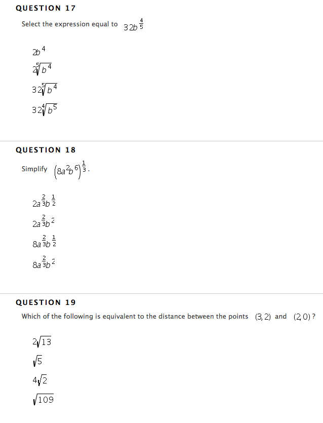 Solved Select the expression equal to 32b4/5. simplify | Chegg.com