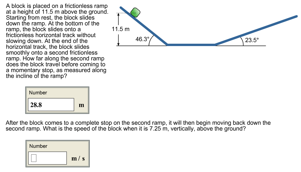 Solved A block is placed on a frictionless ramp at a height | Chegg.com