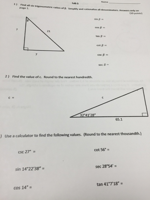 Solved Find all six trigonometric ratios of beta. Simplify | Chegg.com