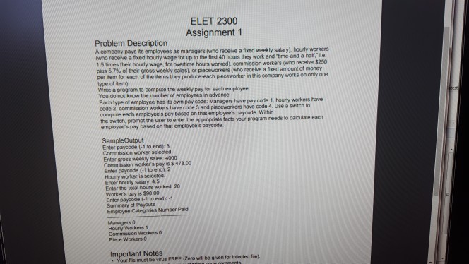 Solved Elet 2300 Assignment 1 Problem Description A Company 