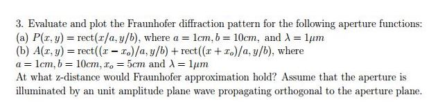 3. Evaluate and plot the Fraunhofer diffraction | Chegg.com