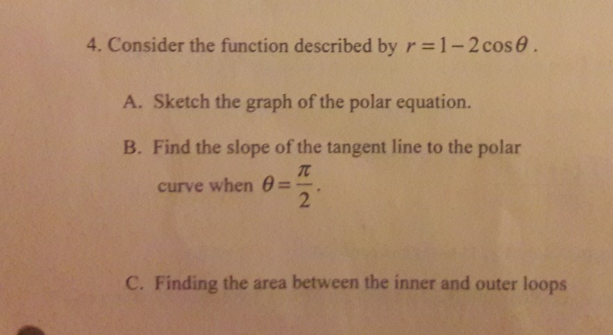 Solved 4. Consider the function described by r 1-2cose A. | Chegg.com