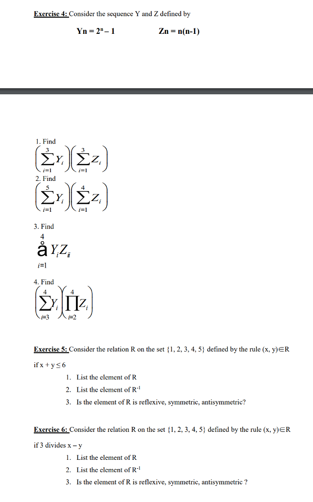 Solved Exercise 4: Consider the sequence Y and Z defined by | Chegg.com