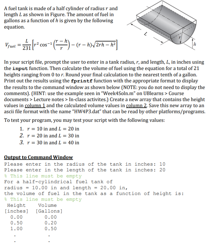 Solved A fuel tank is made of a half cylinder of radius r | Chegg.com