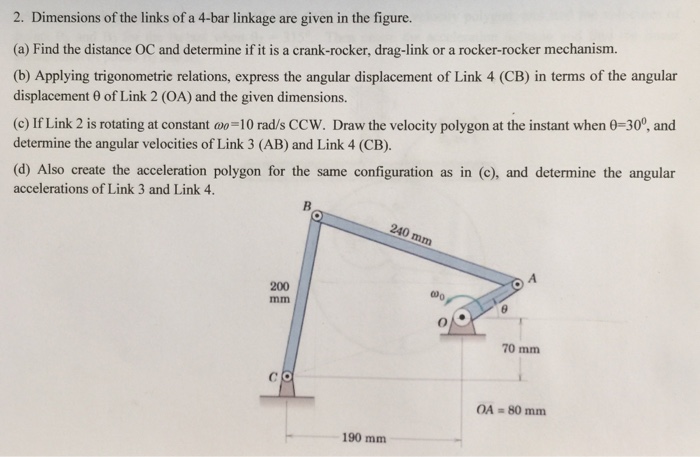 Solved Dimensions of the links of a 4-bar linkage are given | Chegg.com