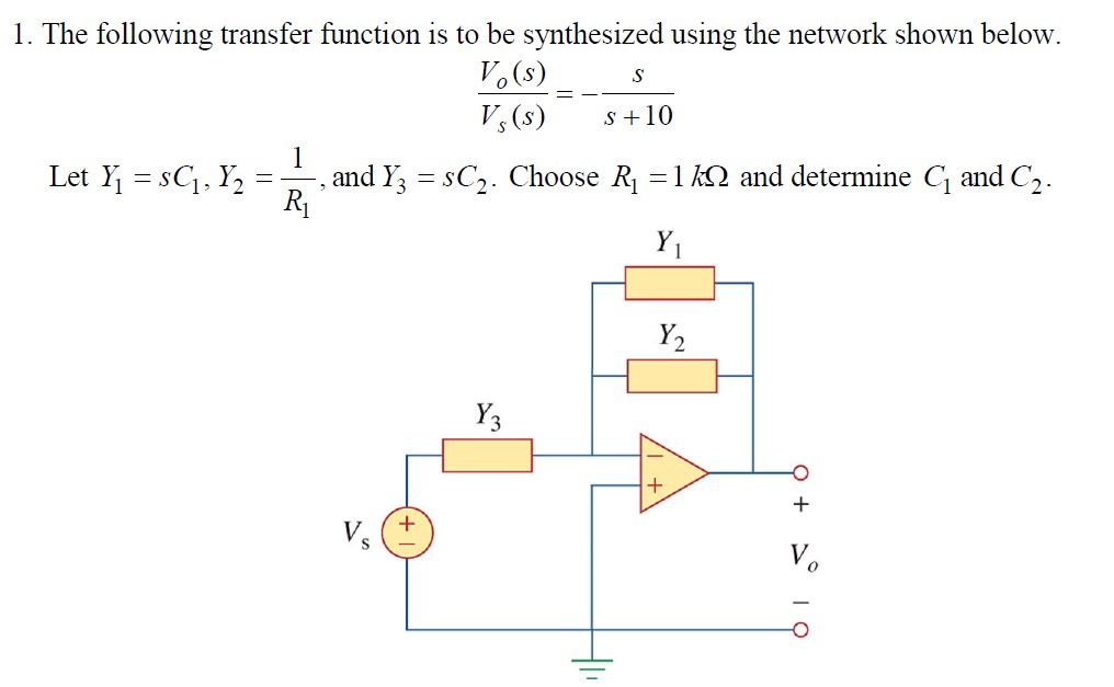 Solved: The Following Transfer Function Is To Be Synthesiz... | Chegg.com