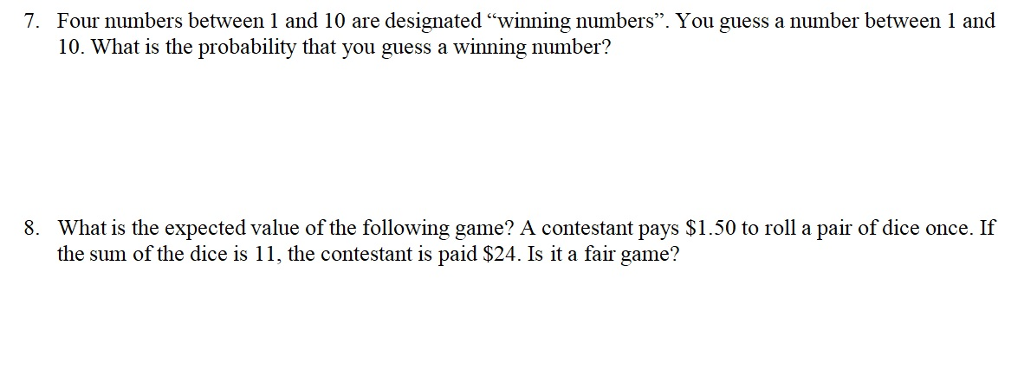 Solved 7. Four numbers between 1 and 10 are designated | Chegg.com