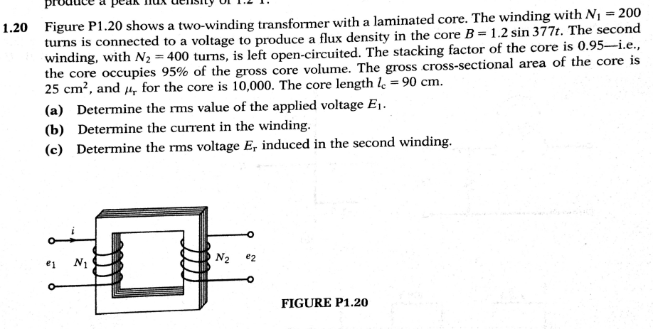 Figure P1 .20 shows a two-winding transformer with a | Chegg.com