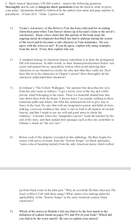 I. Short Answer Questions (150-200 words)-answer the | Chegg.com