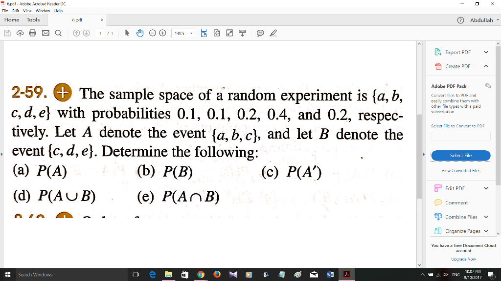 Solved The sample space of a random experiment is {a, c, d, | Chegg.com