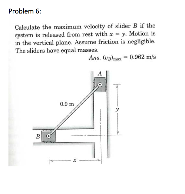 Solved Problem 6: Calculate the maximum velocity of slider B | Chegg.com