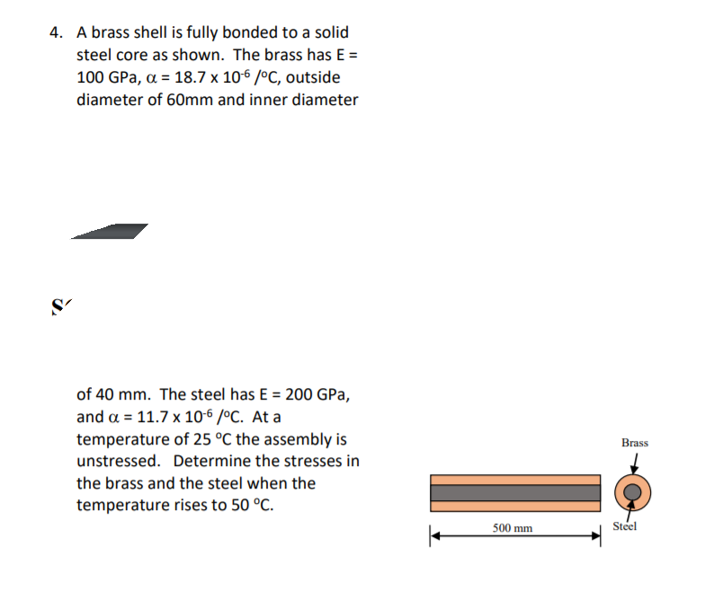 Solved A brass shell is fully bonded to a solid steel core | Chegg.com