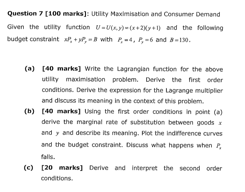 Solved Utility Maximisation and Consumer Demand Given the | Chegg.com