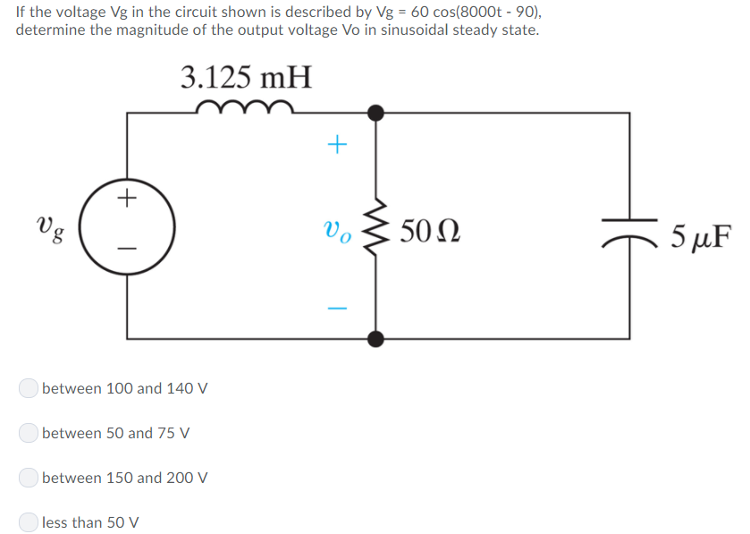 Solved If the voltage Vg in the circuit shown is described | Chegg.com