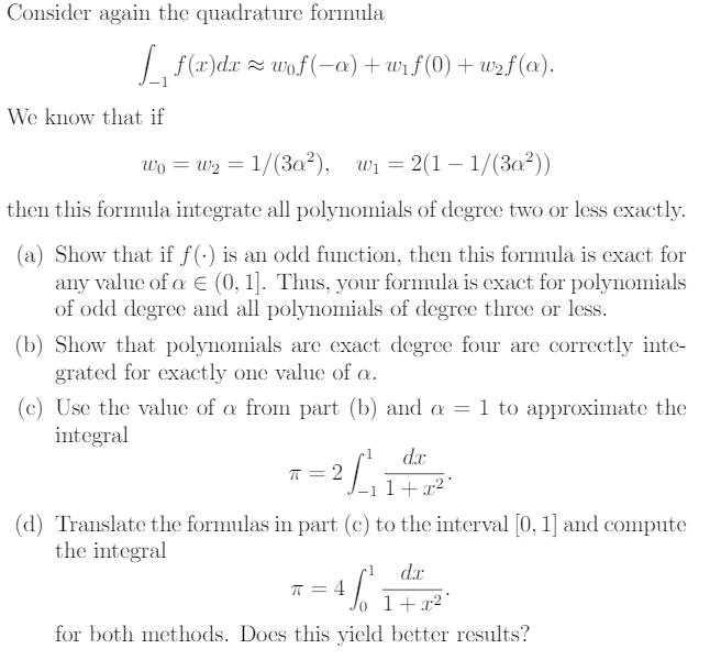 Consider again the quadrature formula integral_1 | Chegg.com