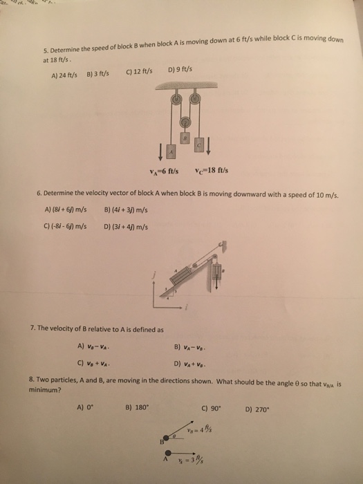 Solved s.Determine the speed of block B when block A is | Chegg.com