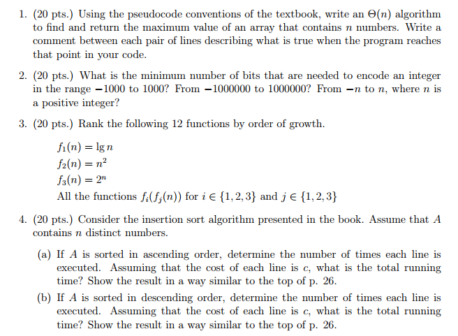 Solved Using the pseudocode conventions of the textbook, | Chegg.com