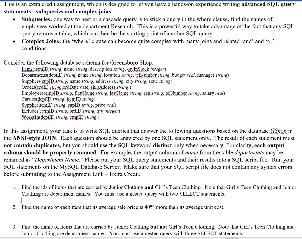 Solved This is an extra credit assignment, which is designed | Chegg.com