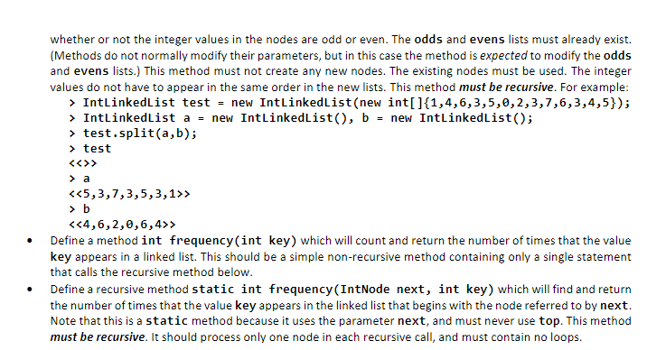 Question 1: Linked Lists Create an IntLinkedList | Chegg.com