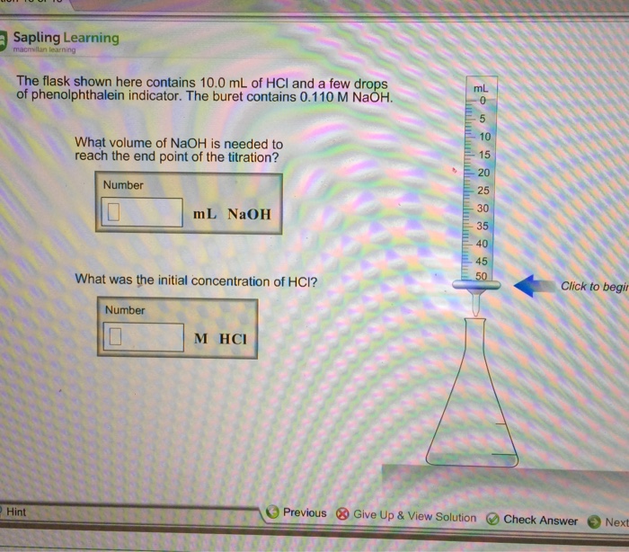 Solved The flask shown here contains 10.0 mL of HCI and a | Chegg.com