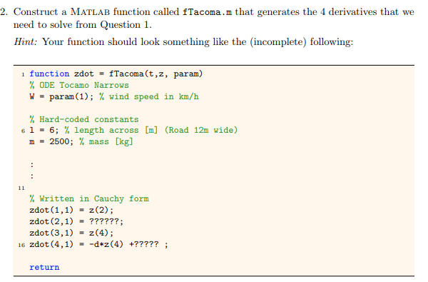 Wirte these equations into matlab code in the format | Chegg.com