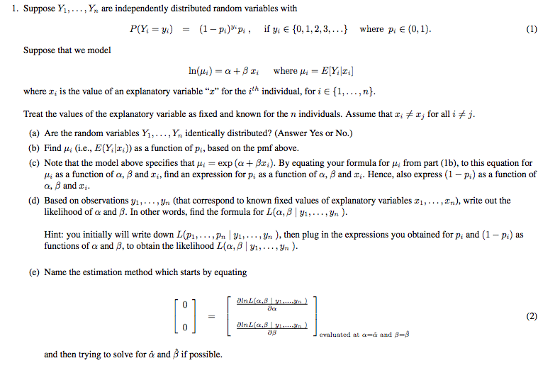Solved Suppose Y_1, ..., Y_n are independently distributed | Chegg.com