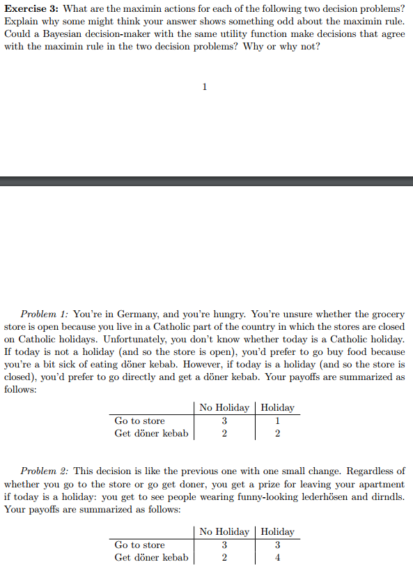Solved What are the maximin actions for each of the | Chegg.com