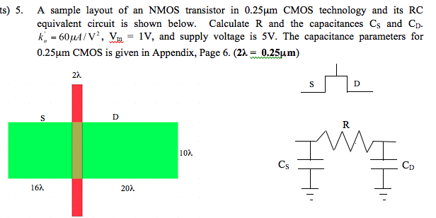 ts) 5. A sample layout of an NMOS transistor in | Chegg.com