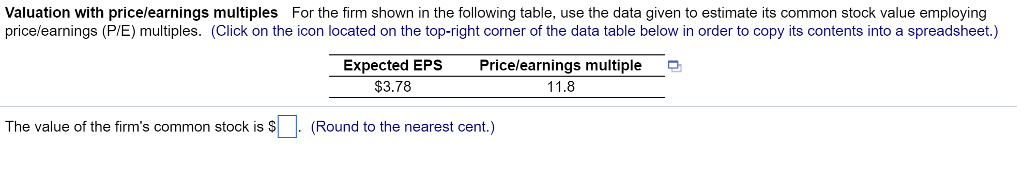 Solved Valuation with pricelearnings multiples For the firm | Chegg.com