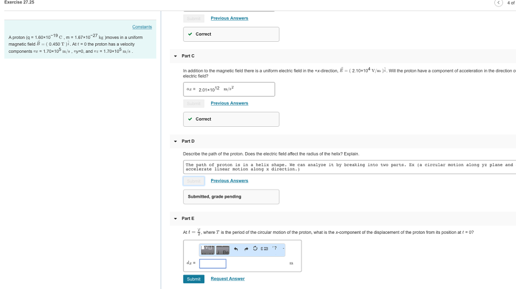 Solved Exercise 27.25 )4 of Constants Correct A proton (q = | Chegg.com