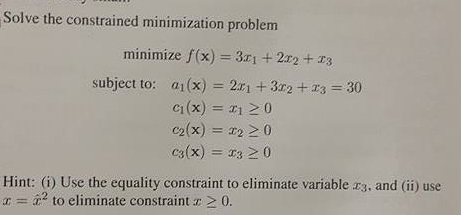 Solved Solve the constrained minimization problem minimize | Chegg.com