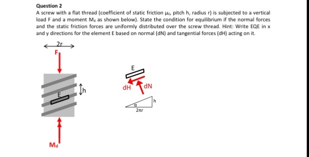 Solved A screw with a flat thread (coefficient of static | Chegg.com