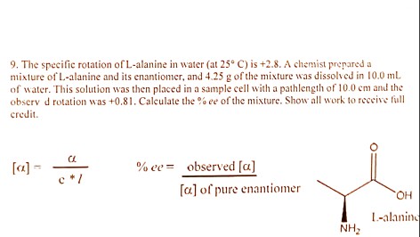 Solved The specific rotation of L-alanine in water (ar 25 | Chegg.com