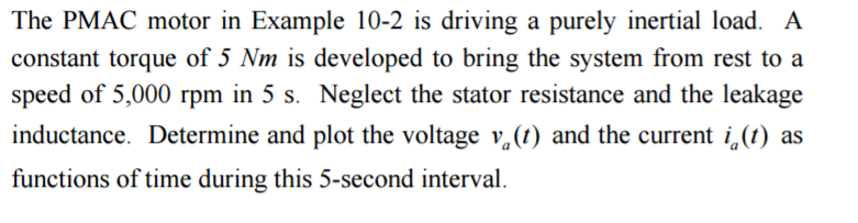Solved The PMAC motor in Example 10-2 is driving a purely | Chegg.com