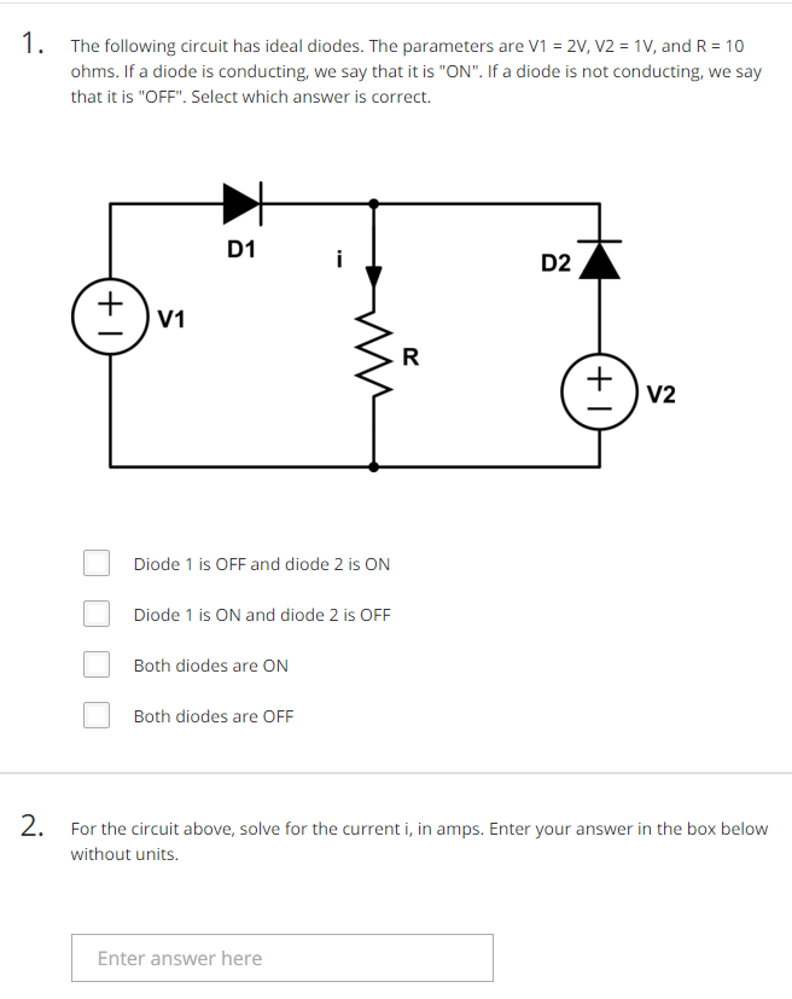 Solved The following circuit has ideal diodes. The | Chegg.com