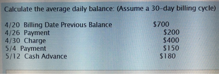 Solved Calculate the average daily balance: (Assume a 30-day | Chegg.com