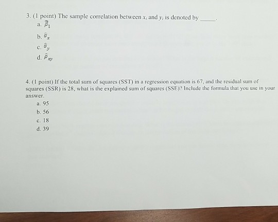 Solved The sample correlation between x, and y, is denoted | Chegg.com