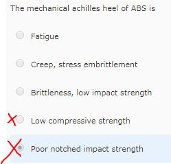 Solved The mechanical achilles heel of ABS is Fatigue Creep, | Chegg.com