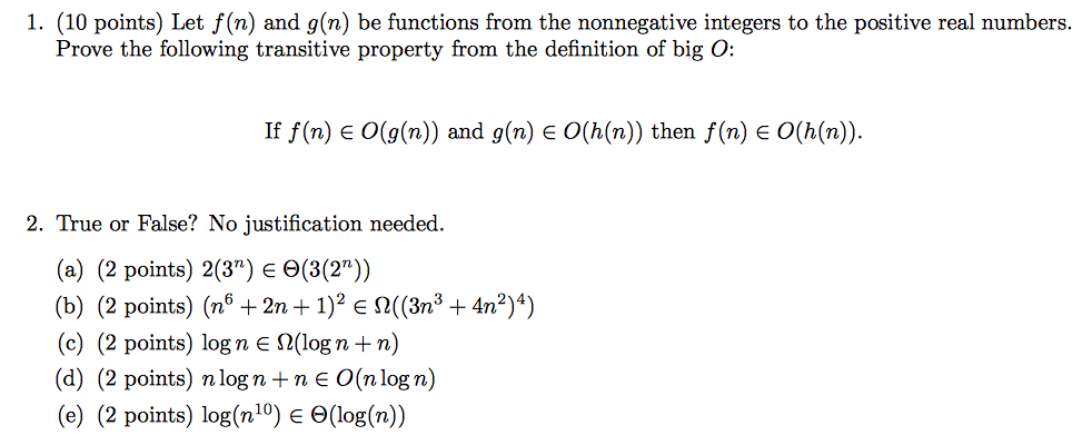 Solved Let f(n) and g(n) be functions from the nonnegative | Chegg.com