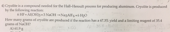 Solved Cryolite is a compound needed for the Hall-Heroult | Chegg.com
