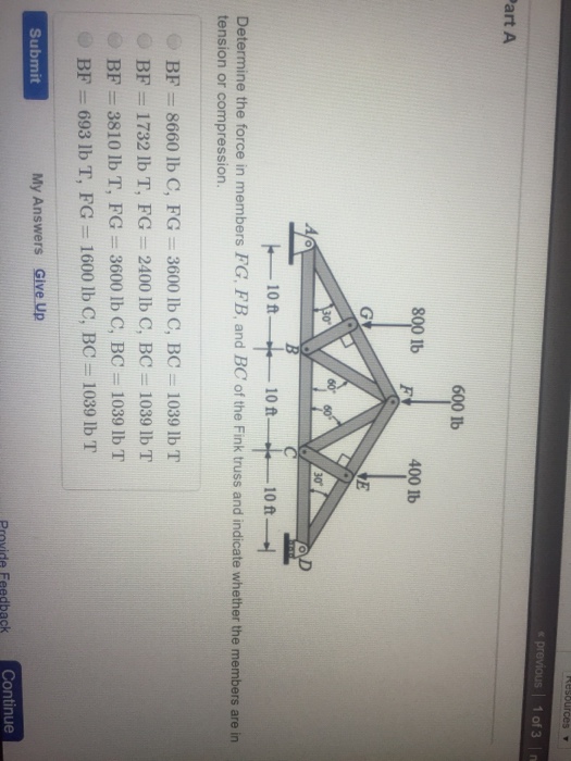 Solved Determine the force in members FG, FB, and BC of | Chegg.com