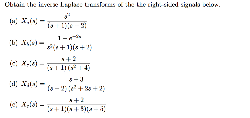 Solved Obtain the inverse Laplace transforms of the the | Chegg.com