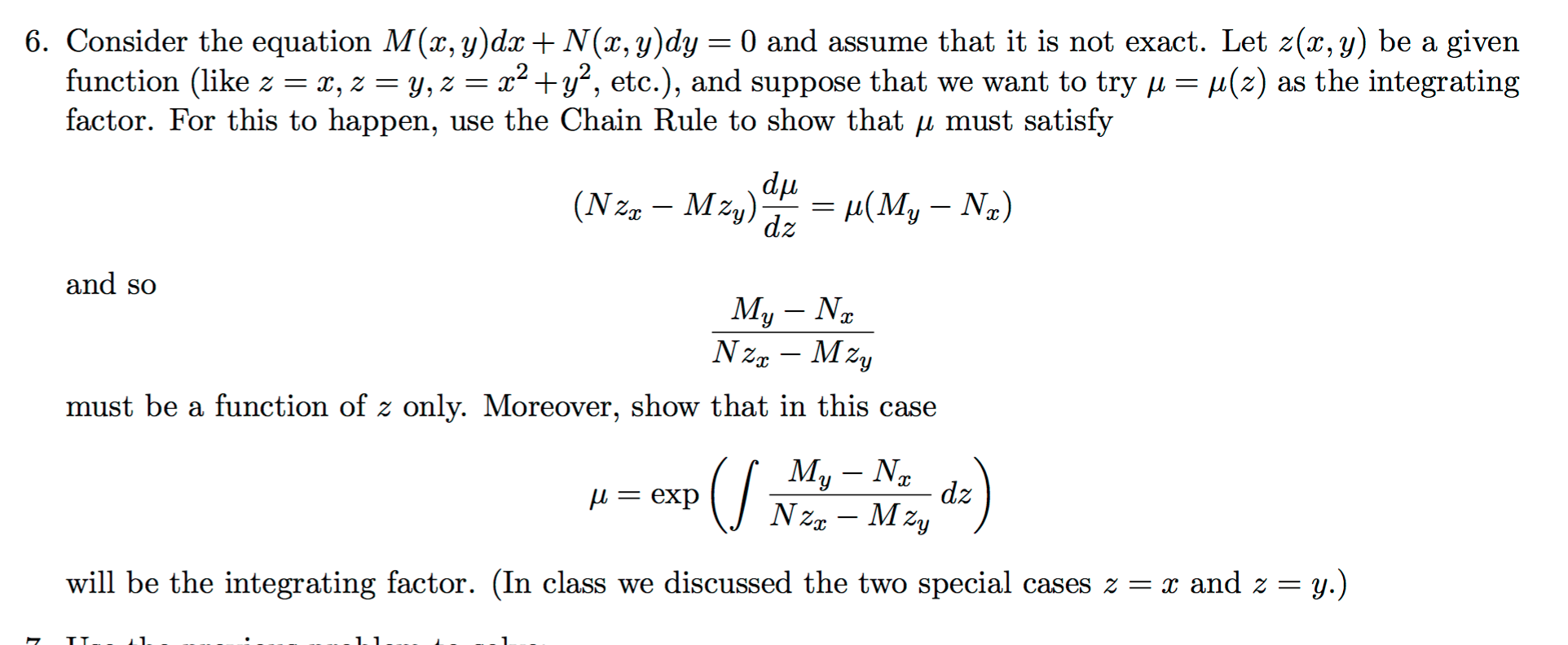 Solved Consider the equation M(x, y)dx + N(x, y)dy = 0 and | Chegg.com